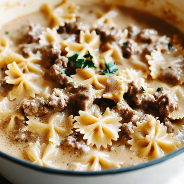 Cheesy Beef and Bowtie Pasta in Garlic Butter – Easy & Creamy