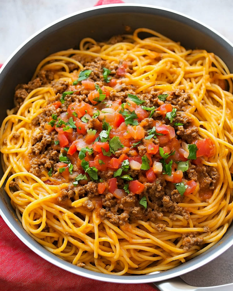 One Pot Taco Spaghetti Recipe (Easy & Cheesy Dinner)